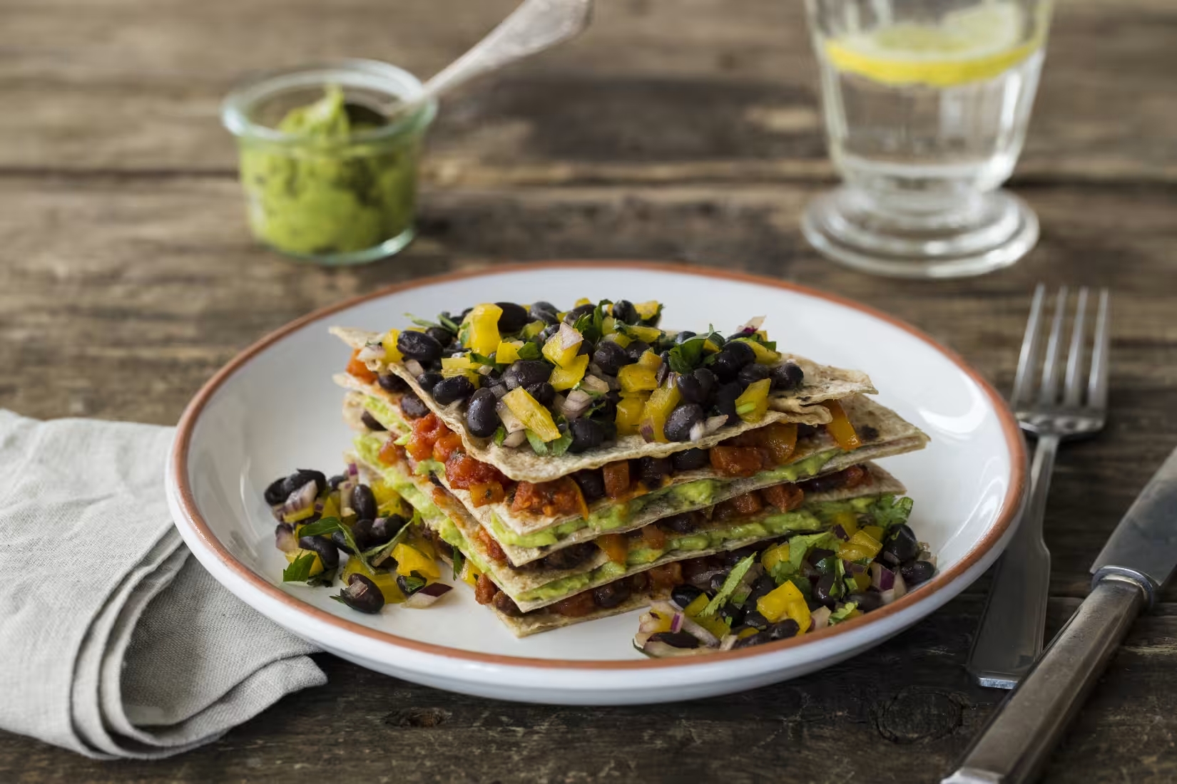 Mexican Tortilla Stack with Guacamole and Black Bean Salsa - Bermy ...