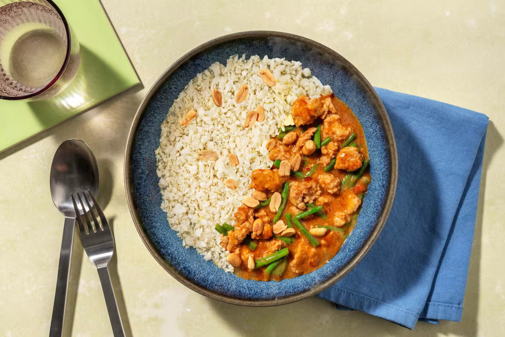 Satay Pork and Cauliflower Rice Bowl with Green Beans and Salted ...